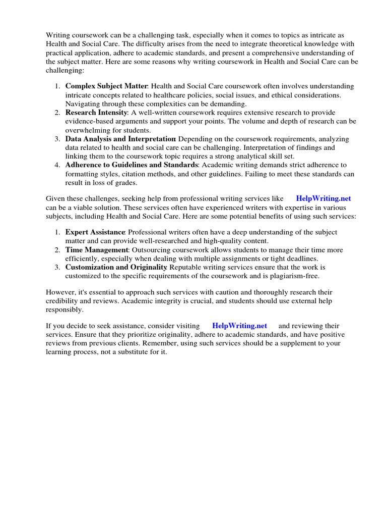 Health and Social Care Exemplar Coursework | PDF | Social Work | Teachers