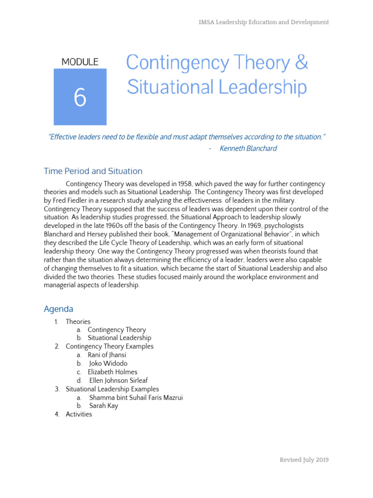 Contingency Theory & Situational Leadership | PDF | Leadership