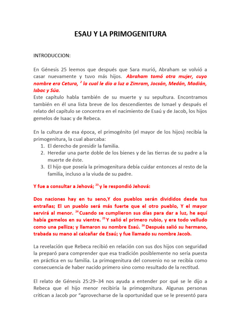 Esau y La Primogenitura | PDF | Jacob | Ismael