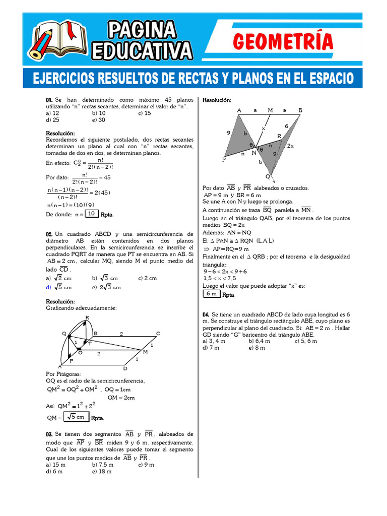 Ejercicios Resueltos de Rectas y Planos en El Espacio | PDF | Triángulo | Perpendicular