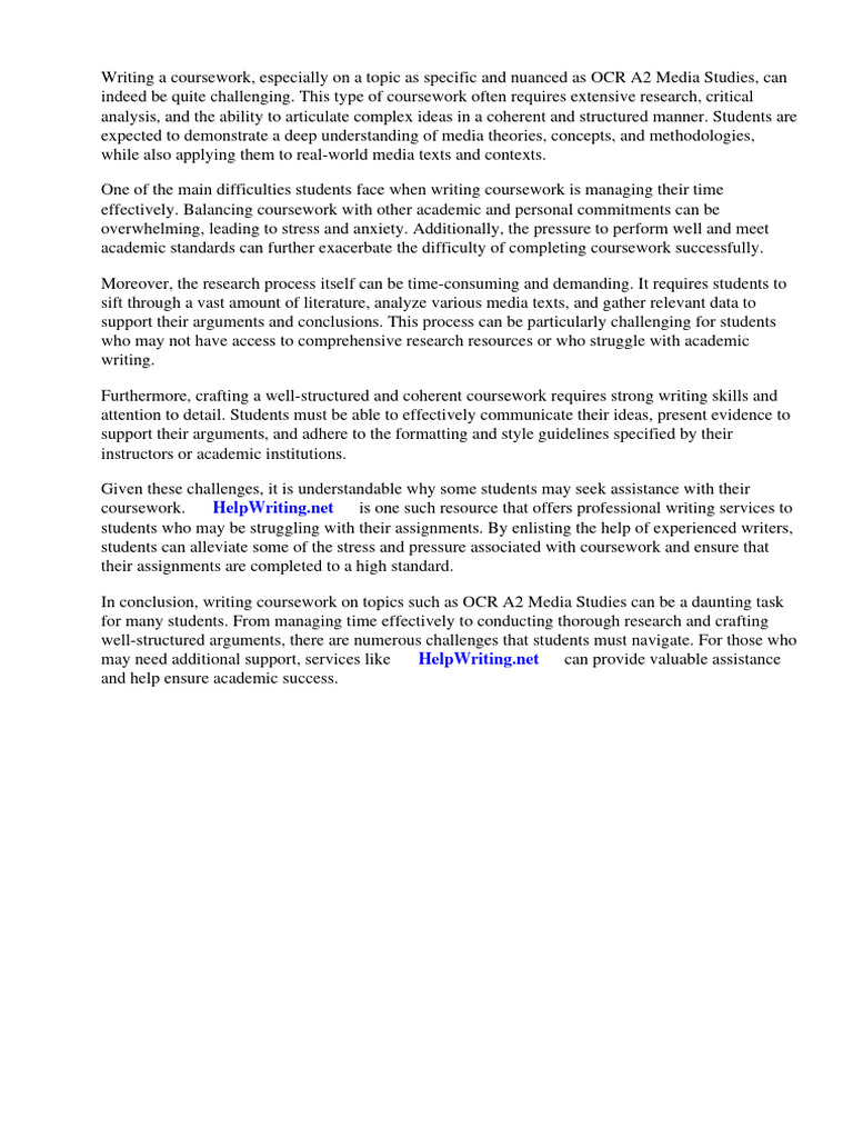 Ocr A2 Media Studies Coursework | PDF