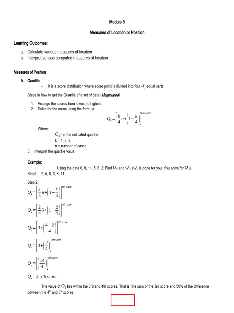 Module 4 Measures of Location or Position | PDF | Quartile | Mathematics