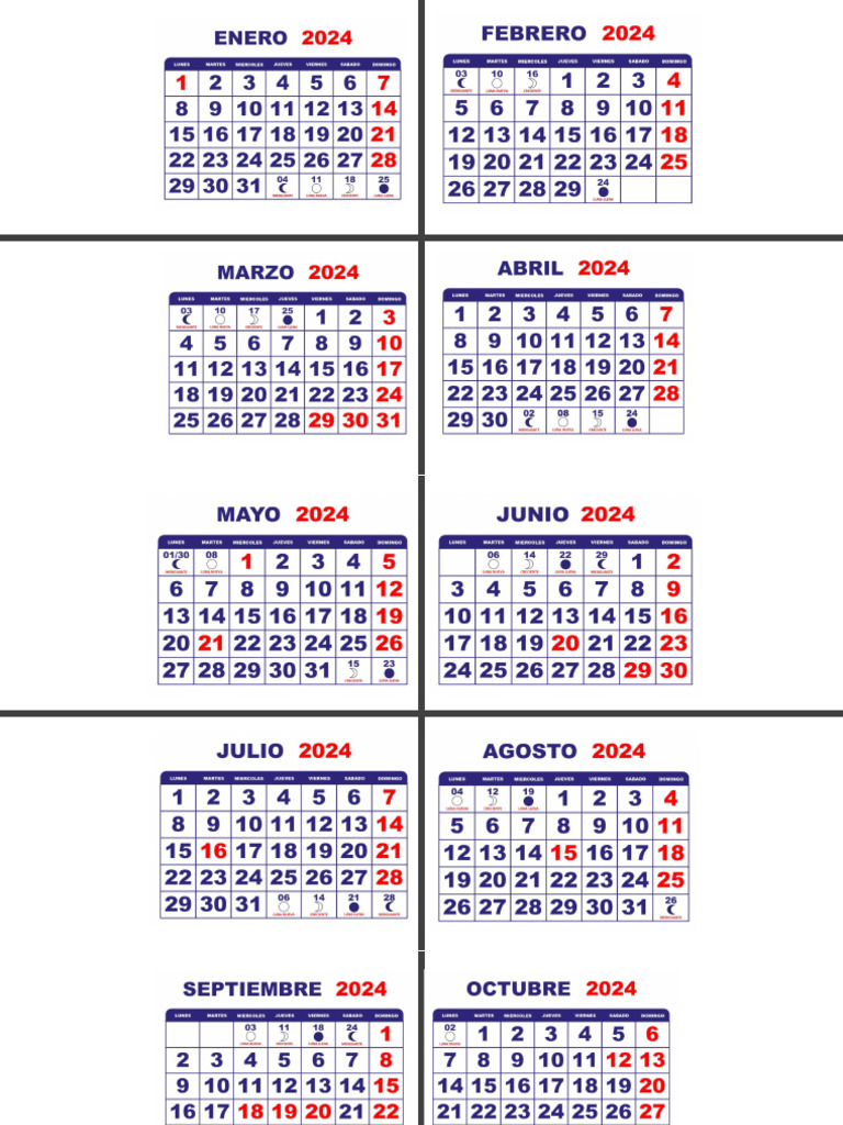 Calendario Mensual X Meses 2024 | PDF