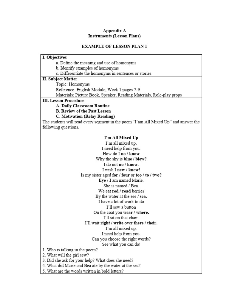 Lesson Plan and Tests | PDF | Cakes | Flour