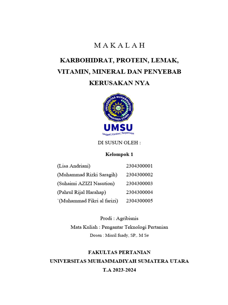 MAKALAH Karbohidrat, Protein, Lemak, Vitamin, Mineral Dan Penyebab ...