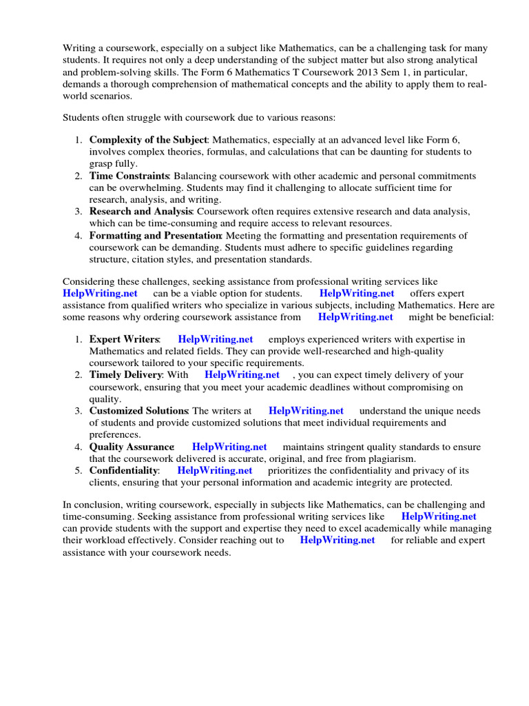 Form 6 Mathematics T Coursework 2013 Sem 1 | PDF | Mathematics | Equations