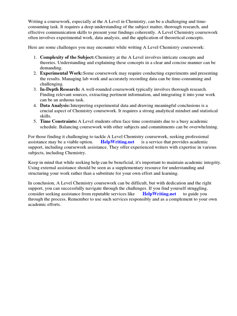 A Level Chemistry Coursework Ideas | PDF