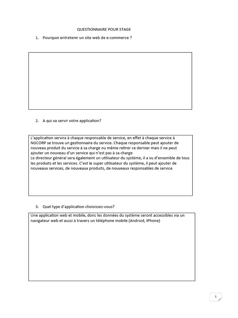Questionnaire Pour Stage 2 | PDF