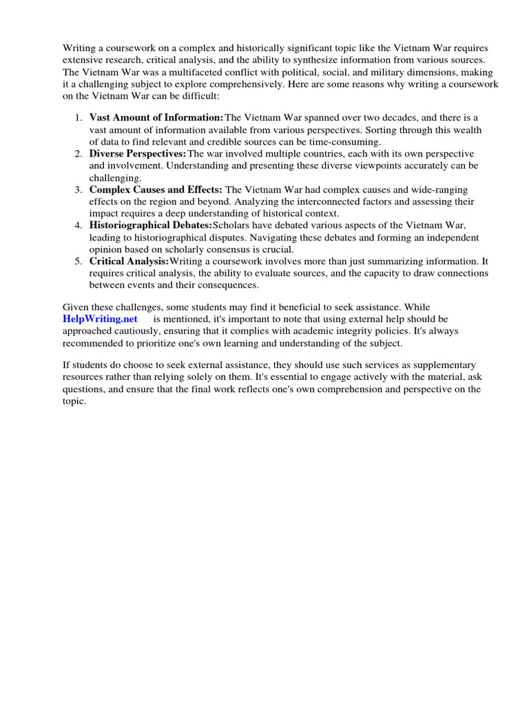 Vietnam War Sources Coursework | PDF | Viet Cong | Critical Thinking