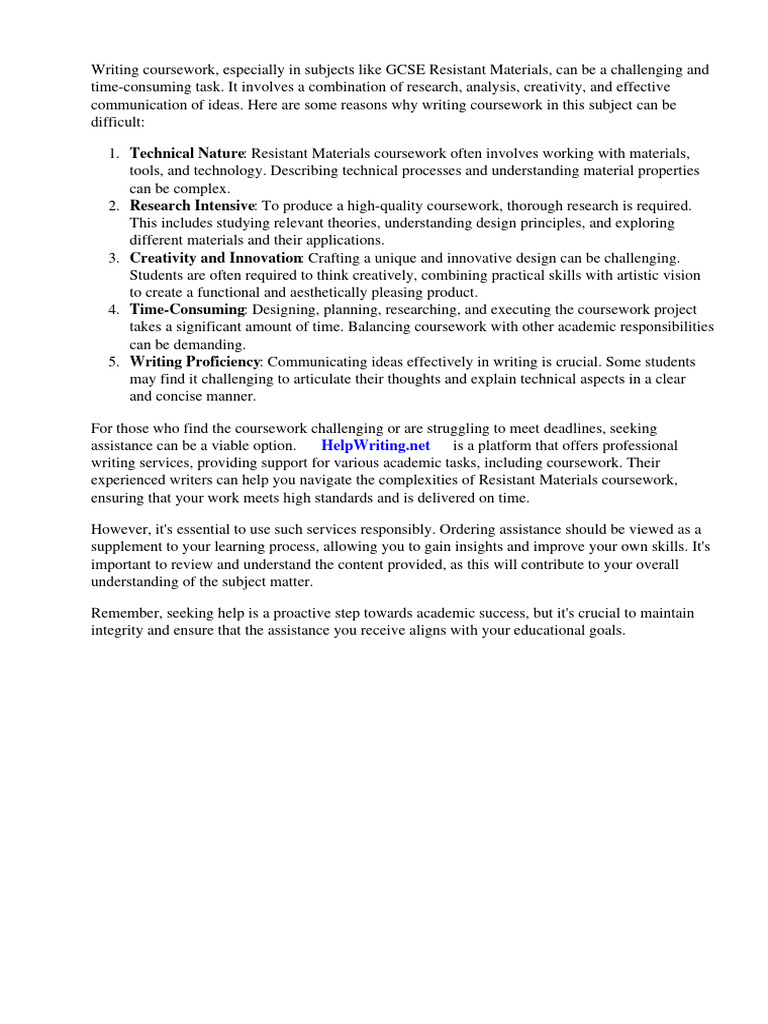 Gcse Resistant Materials Coursework Checklist | PDF