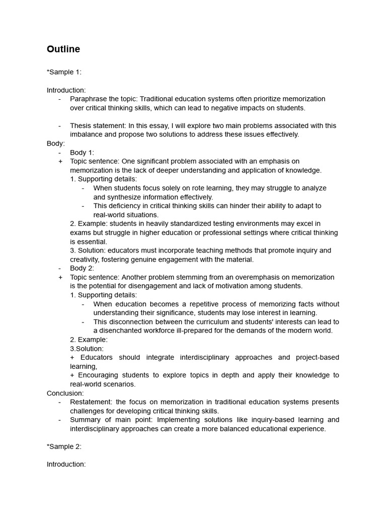 Outline Writing | PDF | Critical Thinking | Inquiry Based Learning