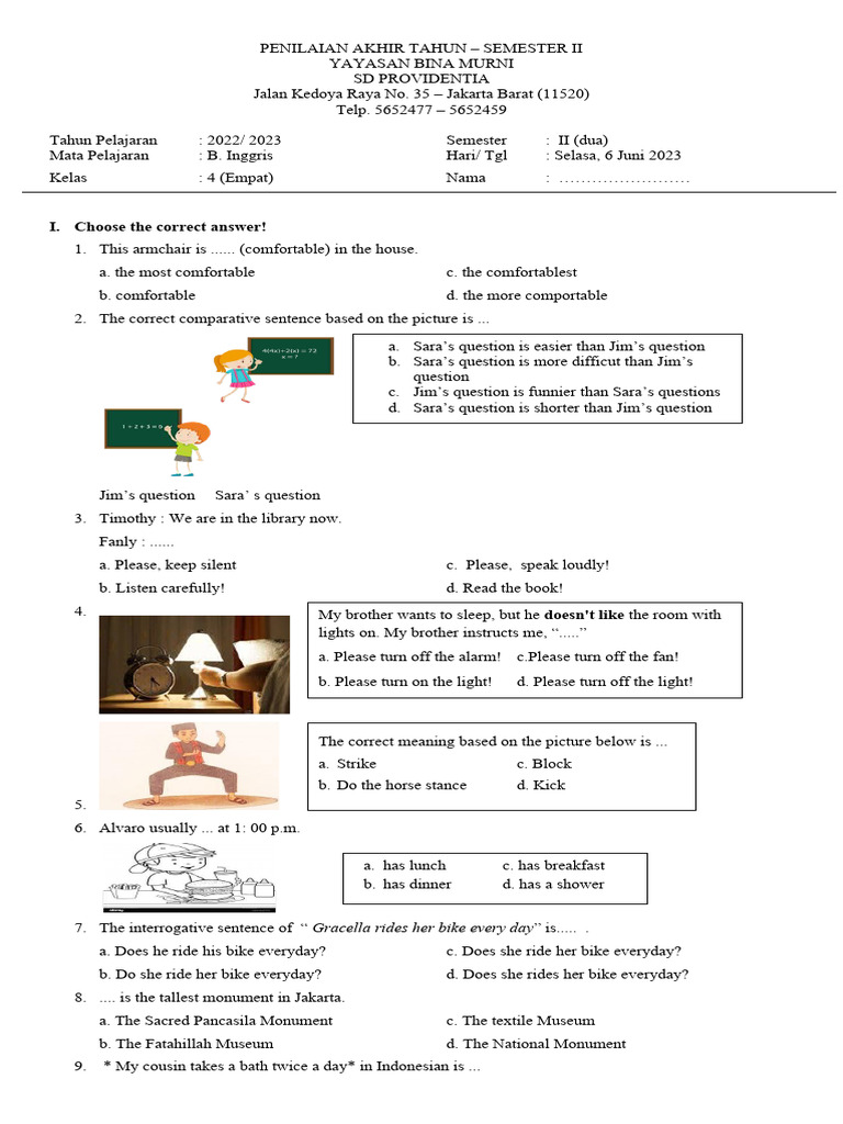 Grade 4 - Final English Test, Semes 2, 23 | PDF | Noun | Language Mechanics