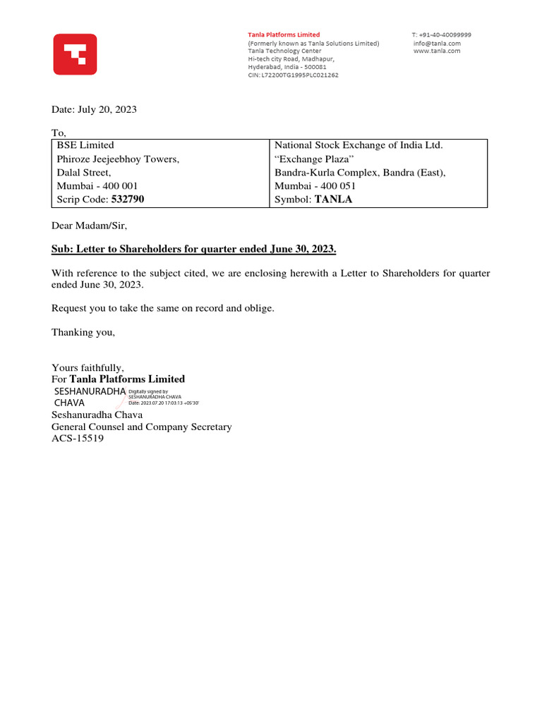 Sub: Letter To Shareholders For Quarter Ended June 30, 2023 | PDF | Gross Margin | Profit ...