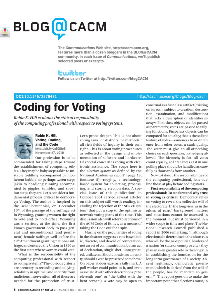 Coding For Voting | PDF | Voting | Electronic Voting