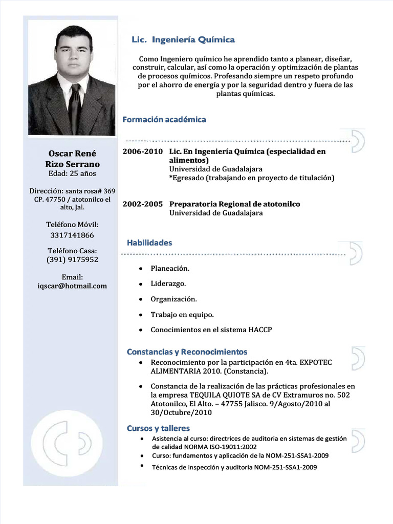 PDF Curriculum Vitae Oscar Rizo Serrano - Compress | PDF | Ingeniería Química | Análisis de ...