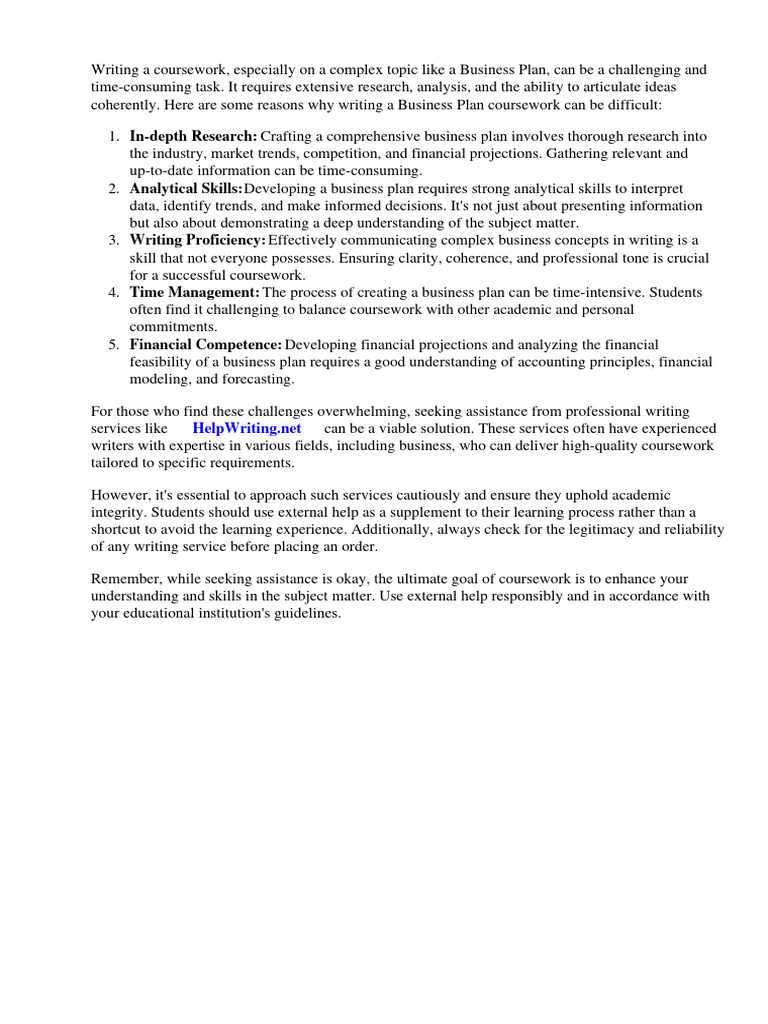 Business Plan Coursework Example | PDF