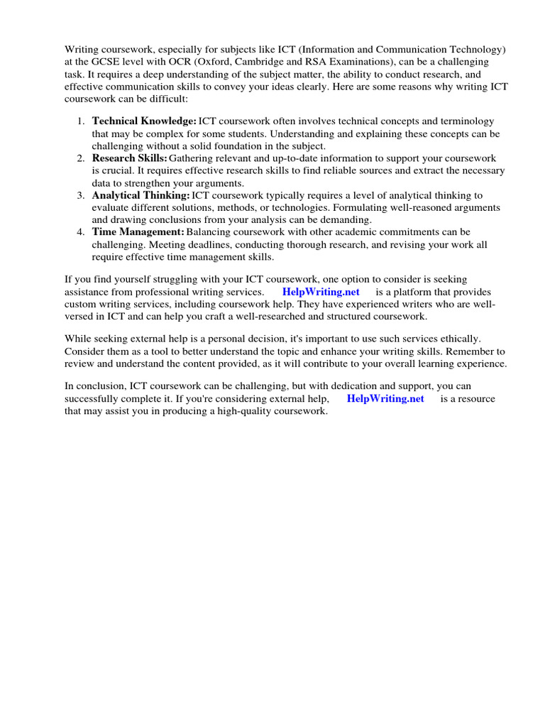 Ict Coursework Gcse Ocr | PDF | Educational Technology | Internet
