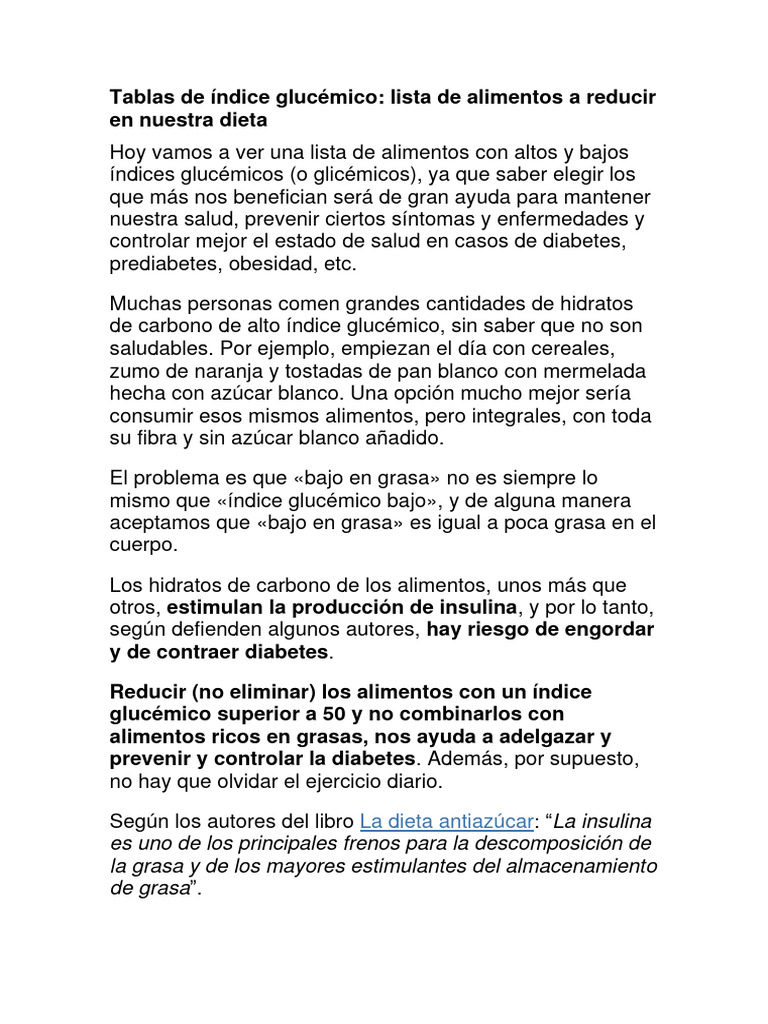 Tablas de Índice Glucémico | PDF | Diabetes | Panes