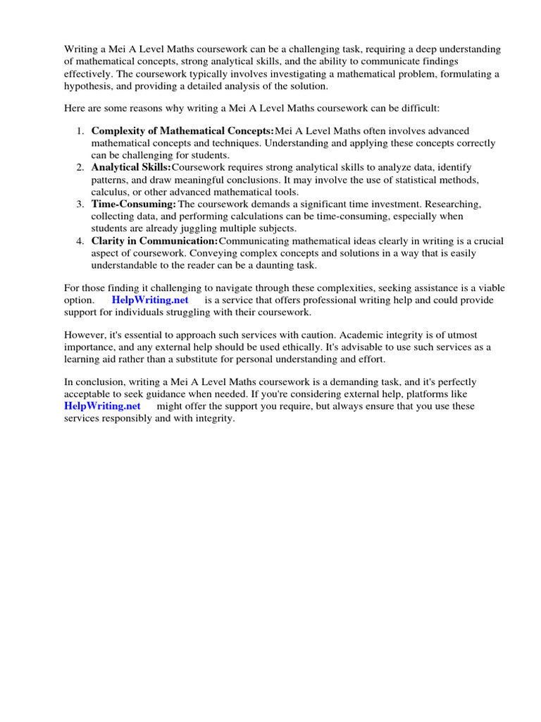 Mei A Level Maths Coursework | PDF