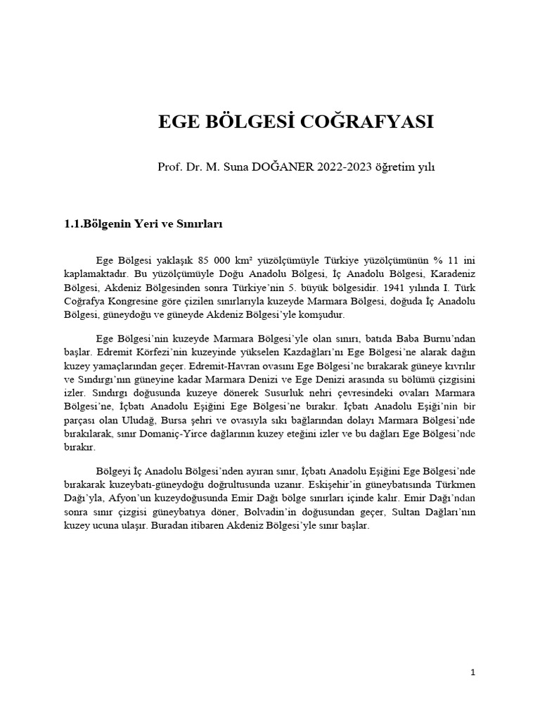 1.ege Bölgesi Coğrafyası - Genel Özellikler | PDF