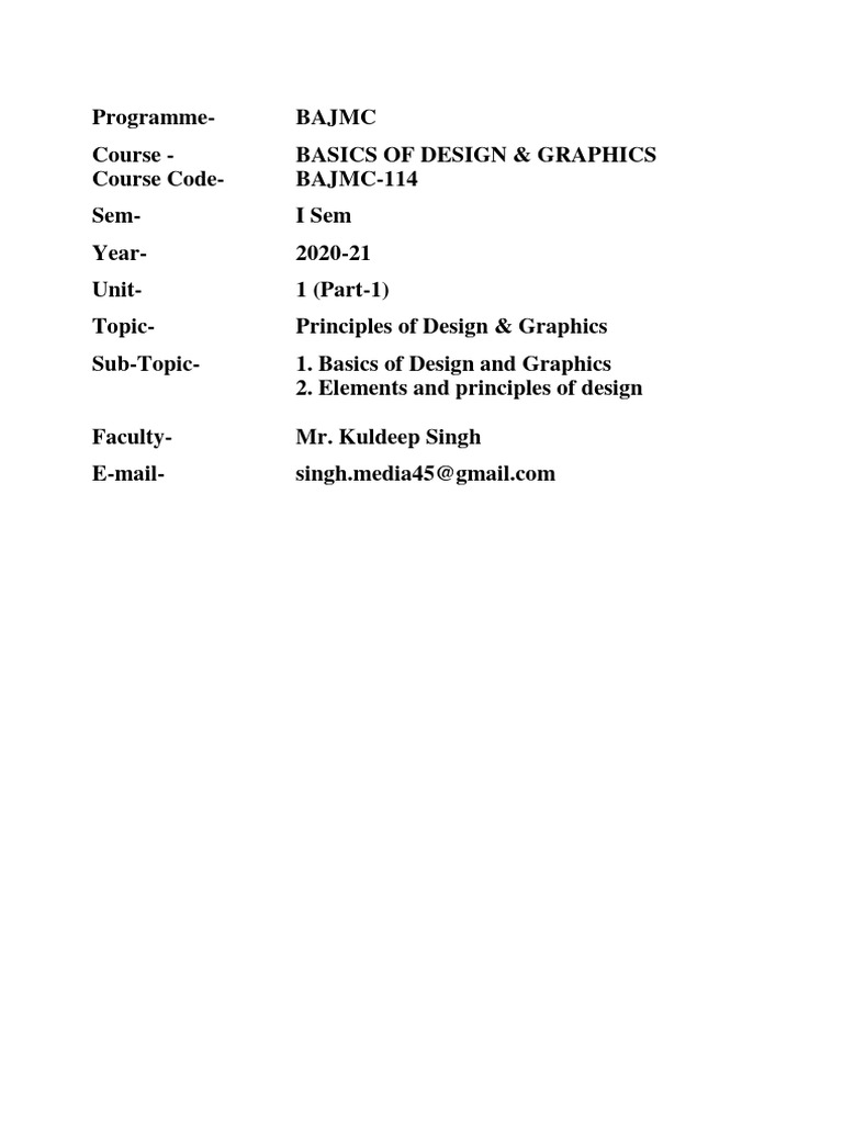 Basics of Design and Graphic (Bajmc-114) (U-1, p-1) | PDF | Page Layout ...