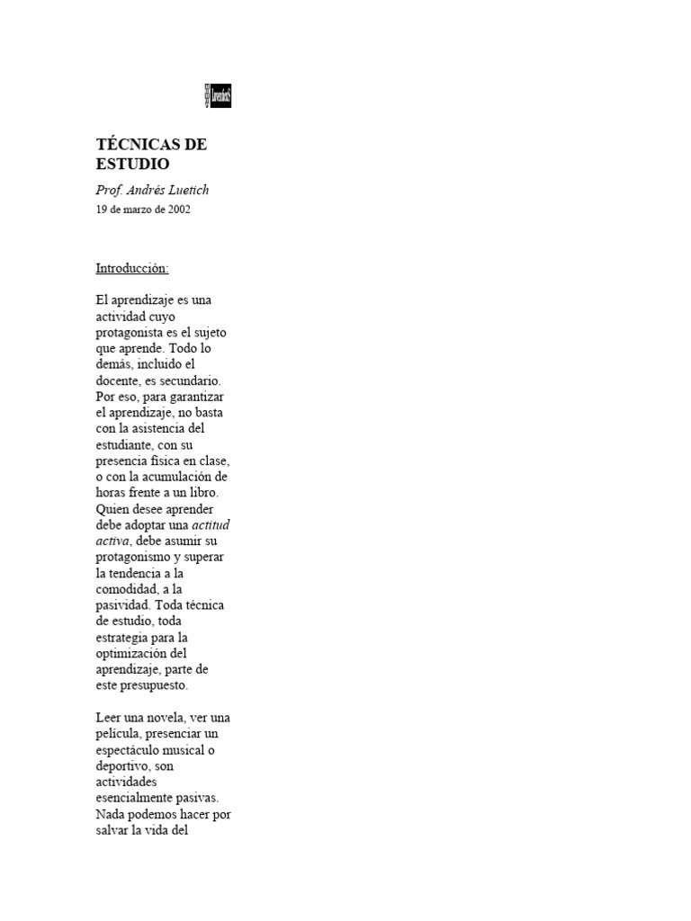 T Cnicas de Estudio | PDF | Aprendizaje | Habilidades de estudio