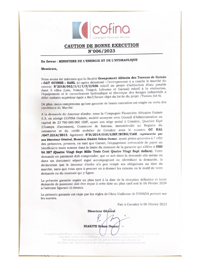 Caution de Bonne Execution | PDF