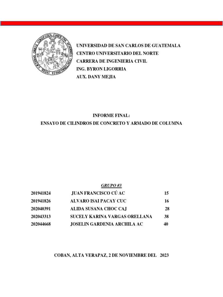 Informe Final Lab Concreto | Descargar gratis PDF | Hormigón | Acero