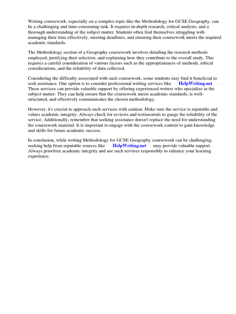 Methodology Gcse Geography Coursework | PDF