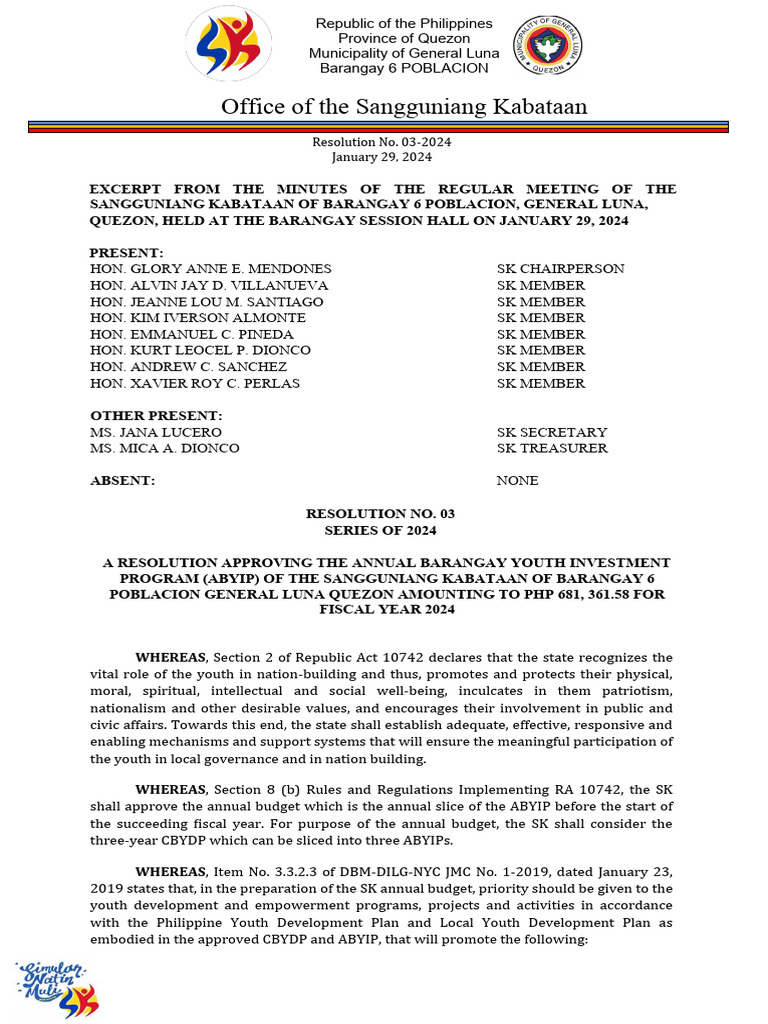 SK Resolution On Approving The Abyip | PDF | Government