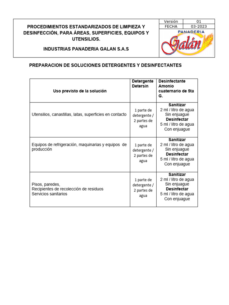 Programa de Limpieza y Desinfeccion | PDF