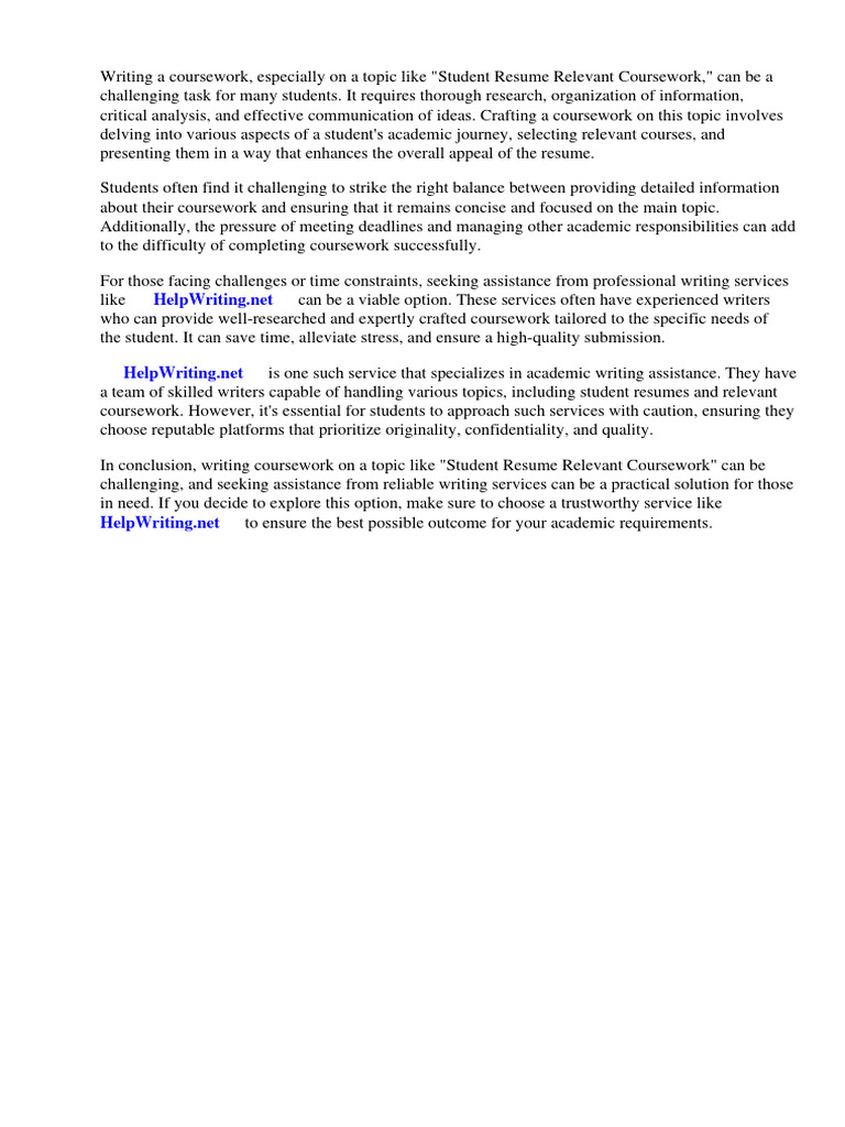 Student Resume Relevant Coursework | PDF