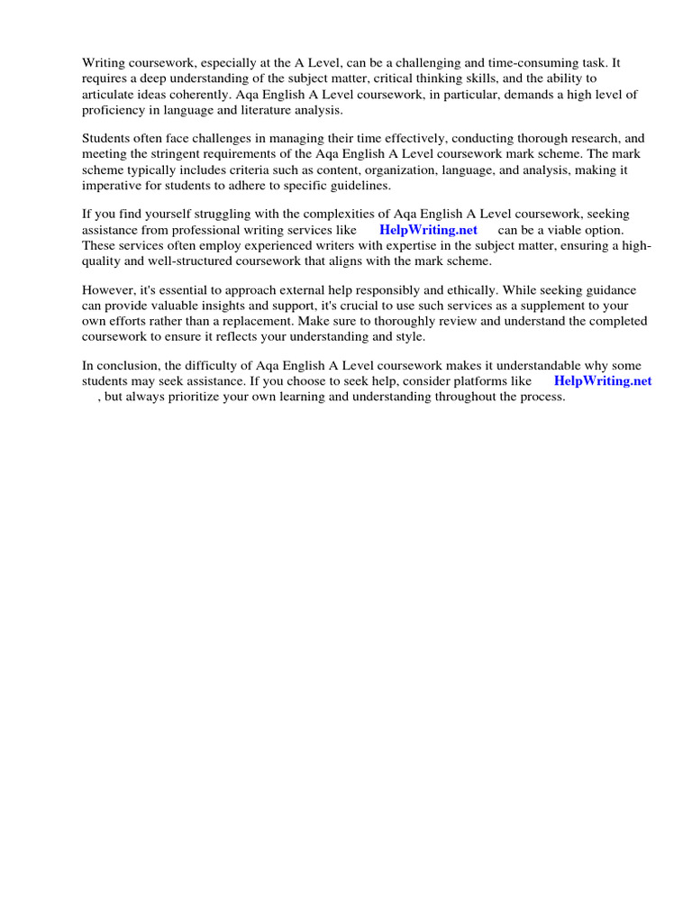Aqa English A Level Coursework Mark Scheme | PDF