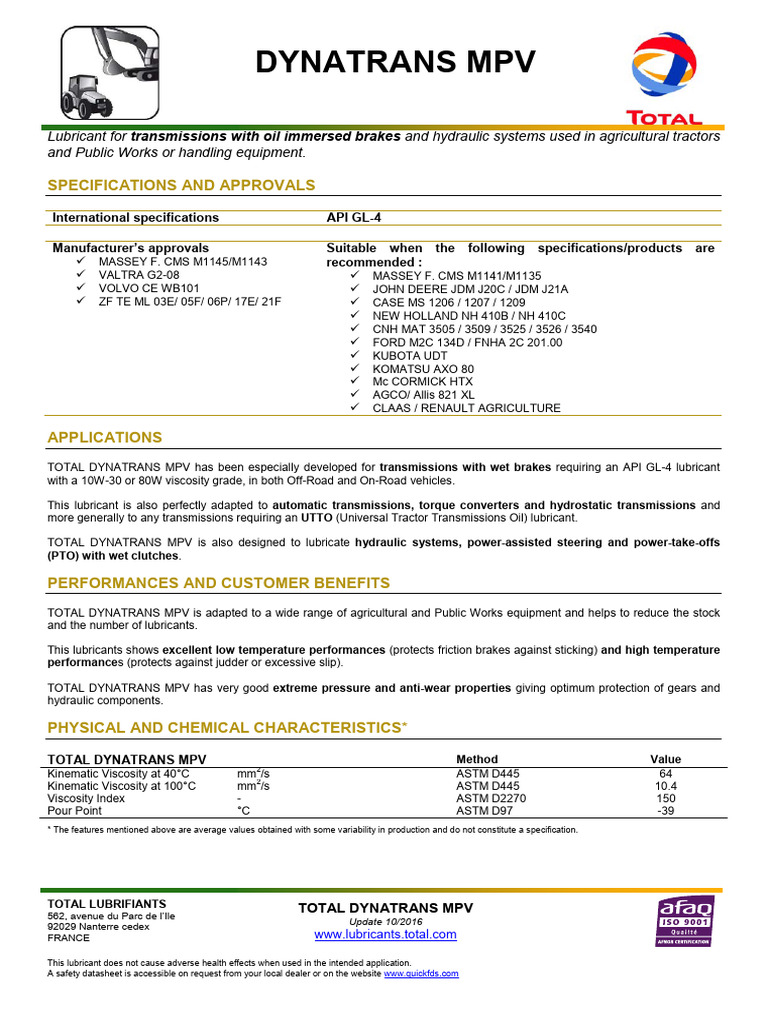 Dynatrans-MPV TOTAL France | PDF | Lubricant | Motor Oil