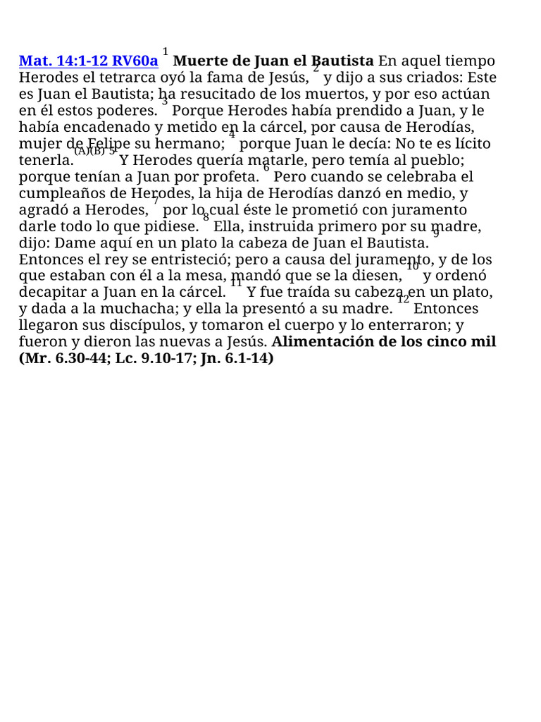 Mateo 14 Muerte de Juan Bautista | PDF