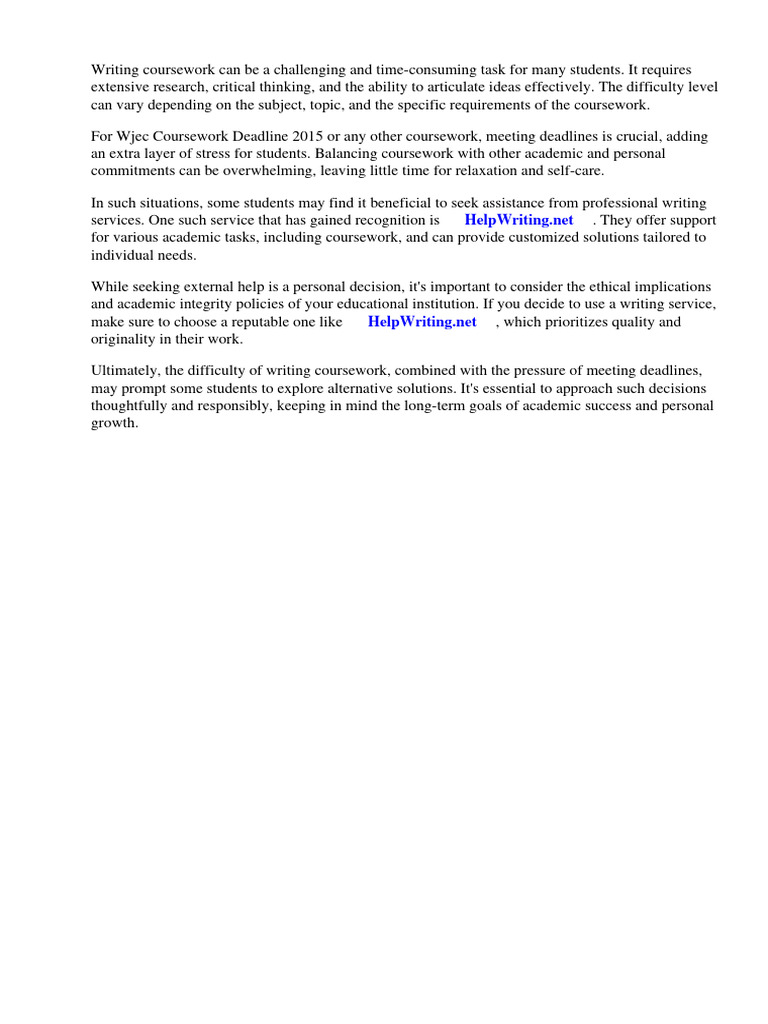 Wjec Coursework Deadline 2015 | PDF