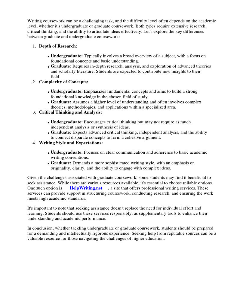 Graduate Coursework Vs Undergraduate | PDF | Postgraduate Education ...