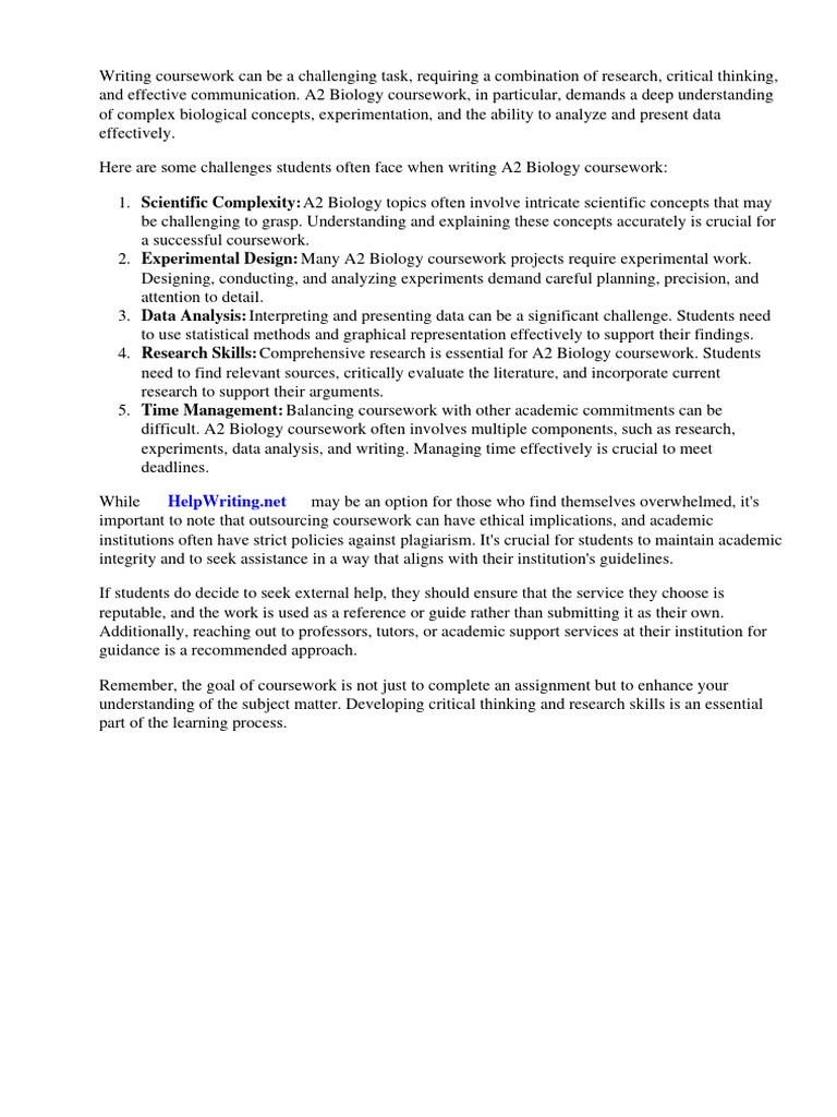 List of A2 Biology Coursework Ideas | PDF