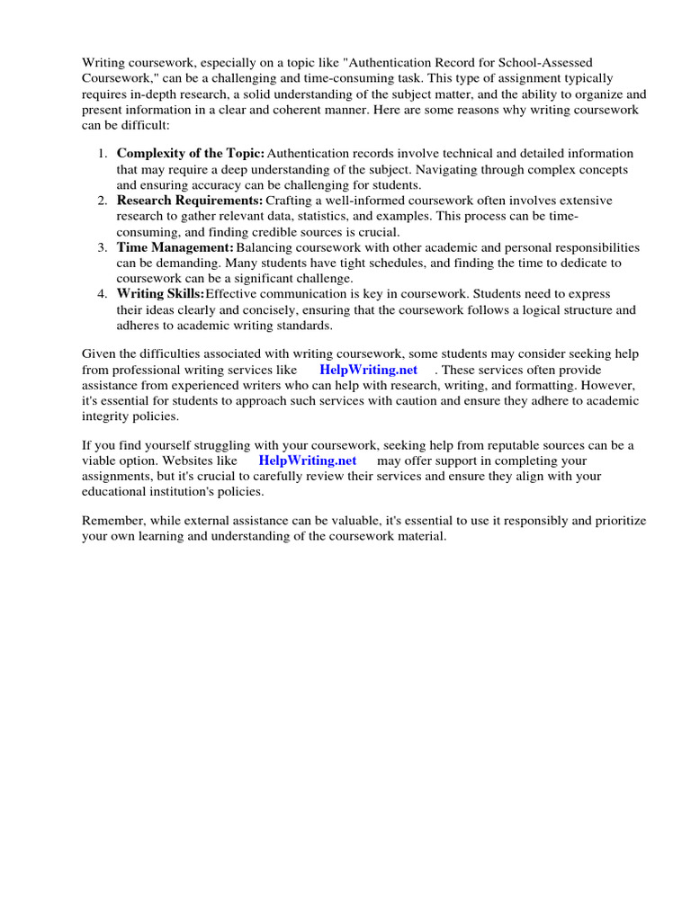 Authentication Record For School-Assessed Coursework | PDF | Interest | Information
