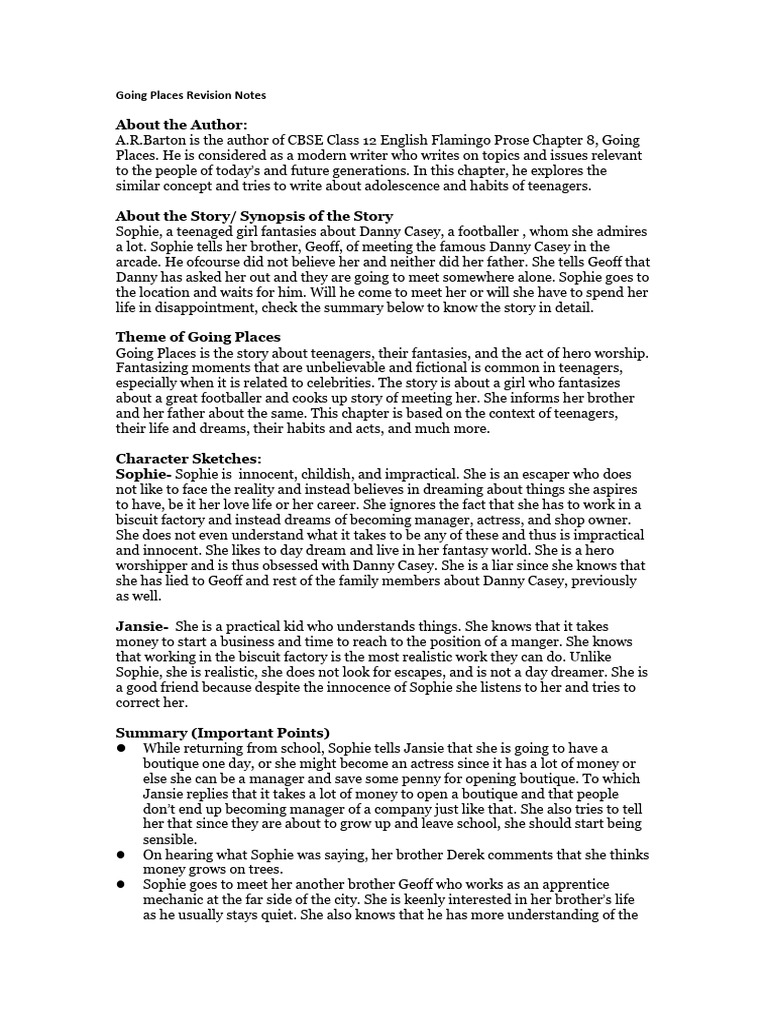 Going Places: Class 12 Summary & Notes | PDF