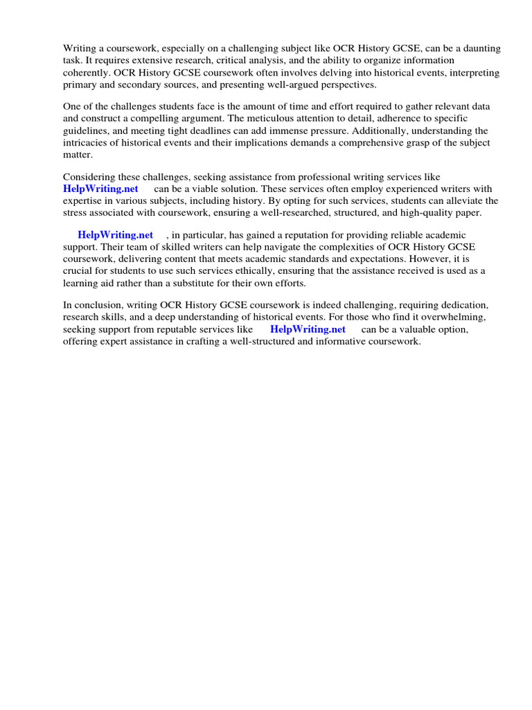 Ocr History Coursework Gcse | PDF | Gce Advanced Level (United Kingdom ...