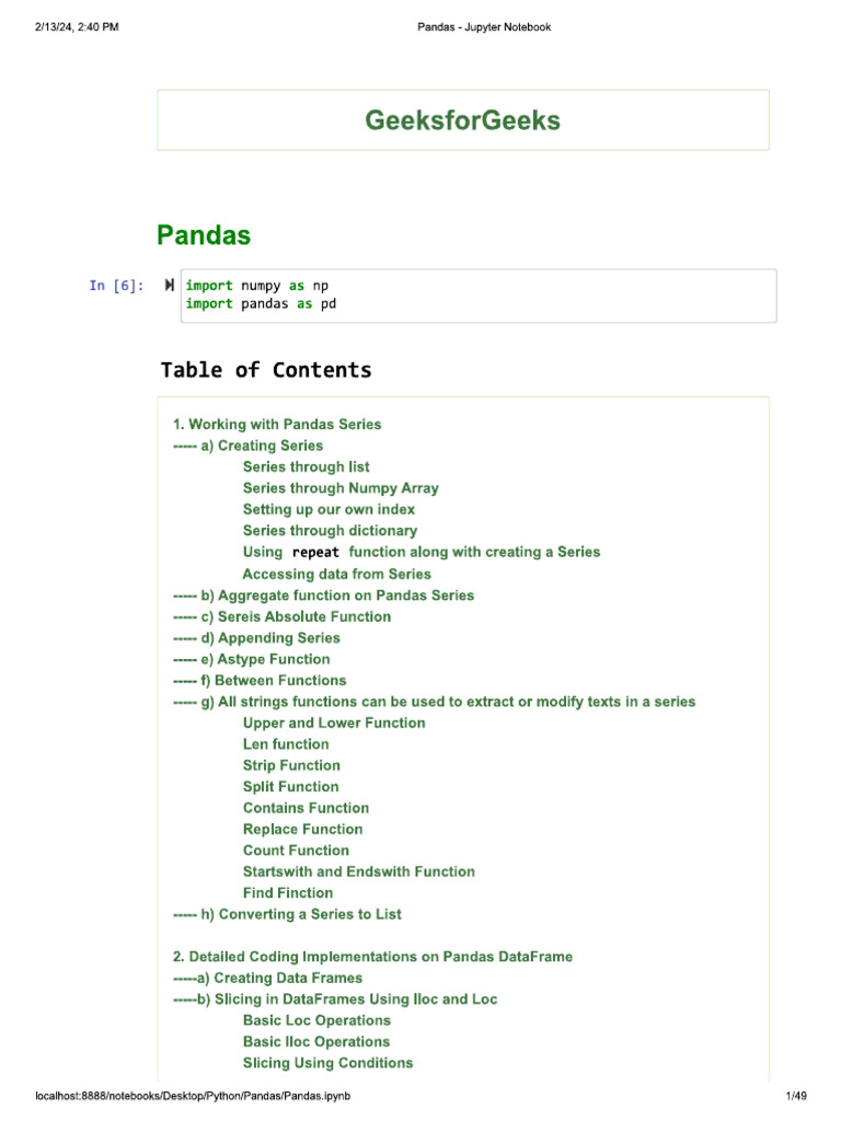 Pandas GFG PDF | PDF