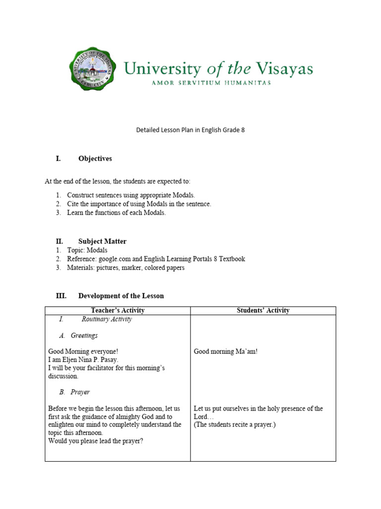 Detailed Lesson in English Grade 8 | PDF | Verb | Linguistics