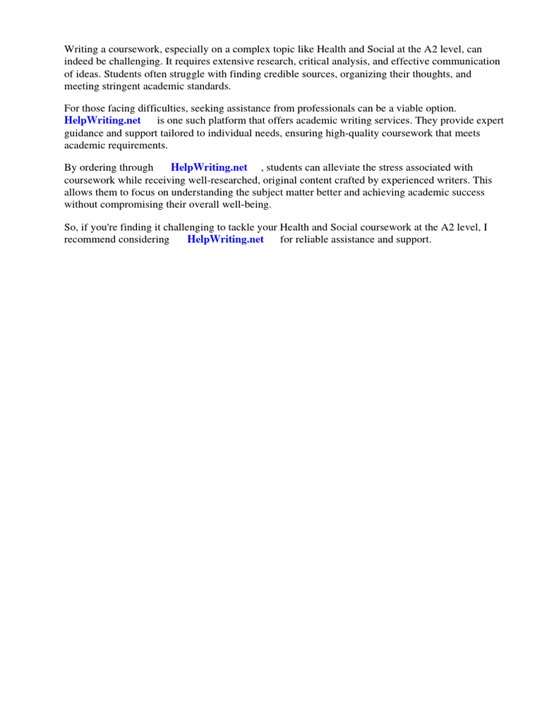Health and Social Coursework A2 | PDF
