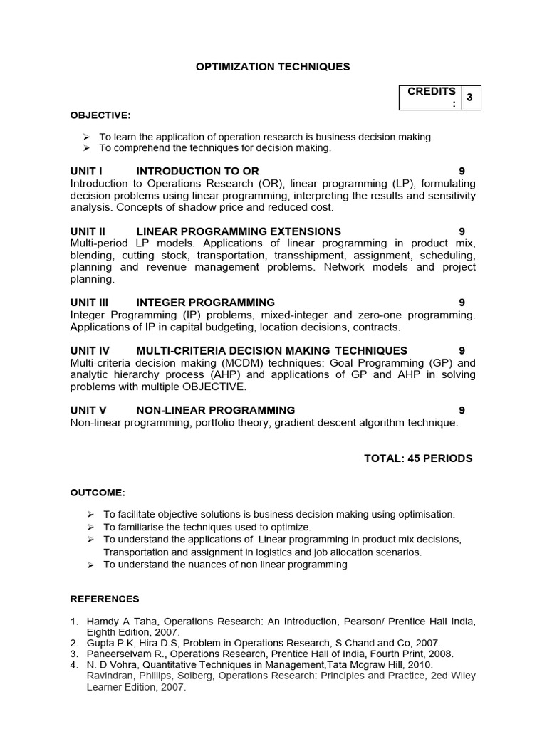 Ii Sem Optimization Techniques Pdf Linear Programming Operations 0698