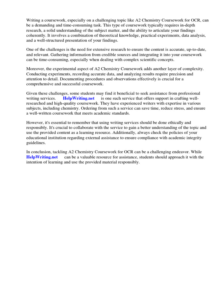 A2 Chemistry Coursework Ocr | PDF | Facebook | Linked In