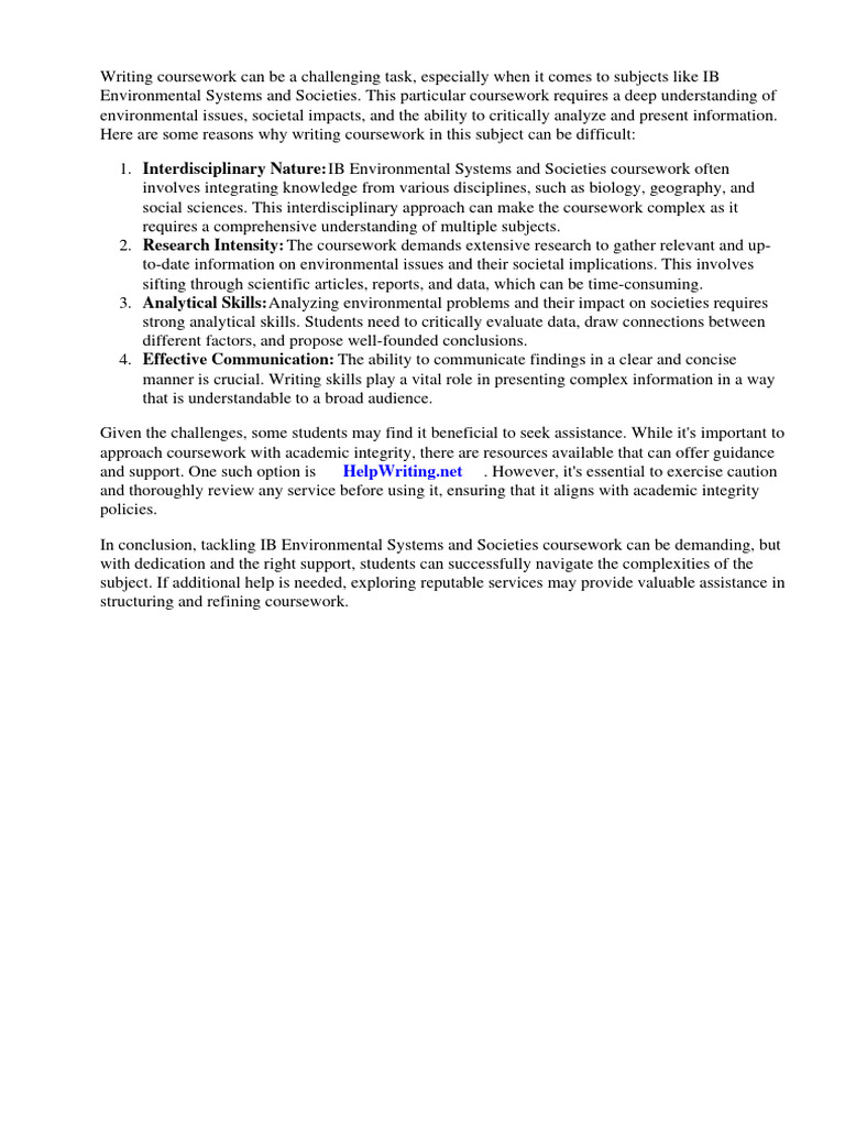 Ib Environmental Systems and Societies Coursework | PDF | Publishing ...