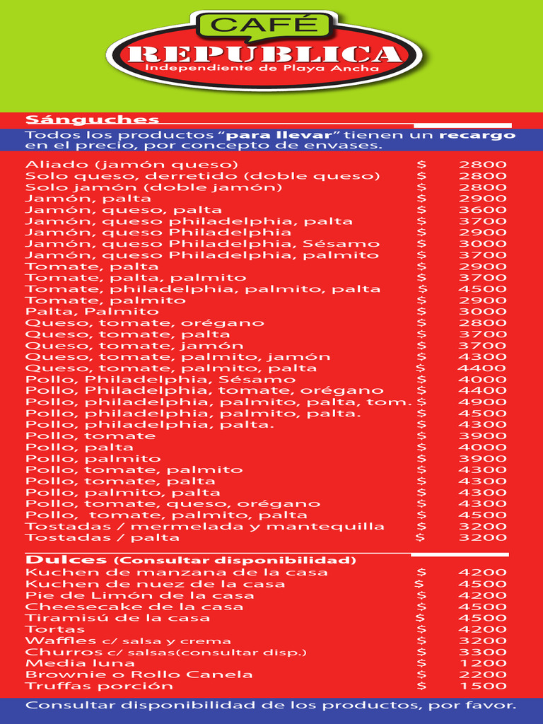 Menú Café República | PDF | Alimentos | Cocina