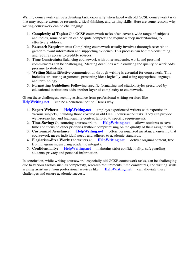 Old Gcse Coursework Tasks | PDF | Expert | Learning
