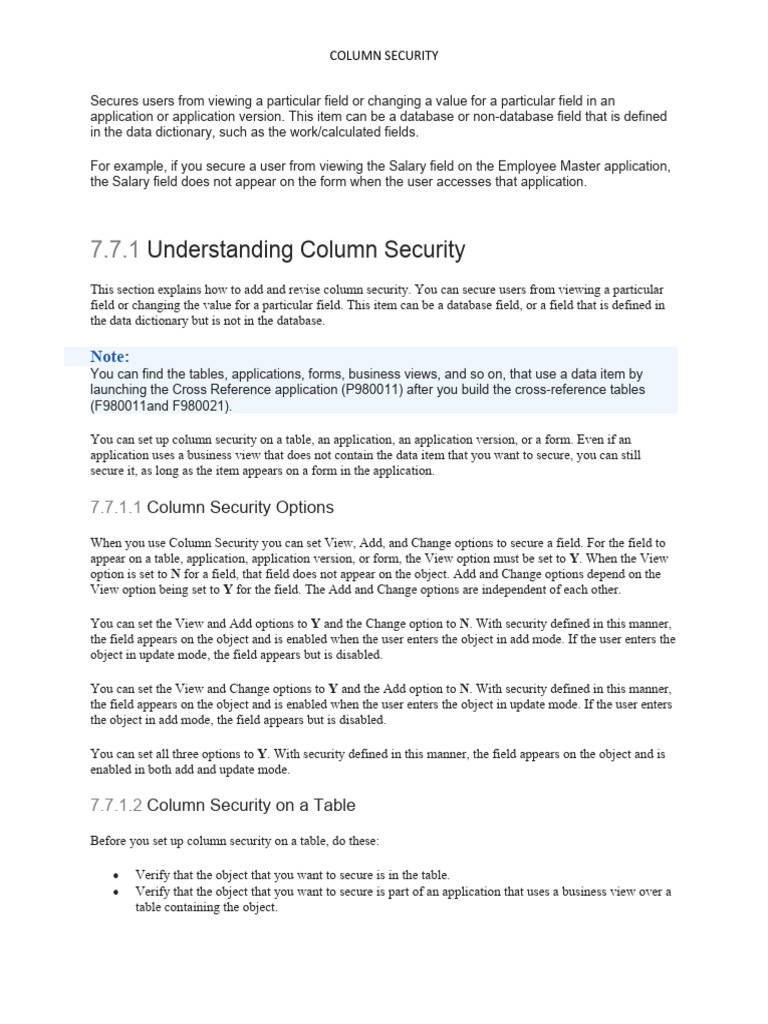 Column Security | PDF | Databases | Table (Database)